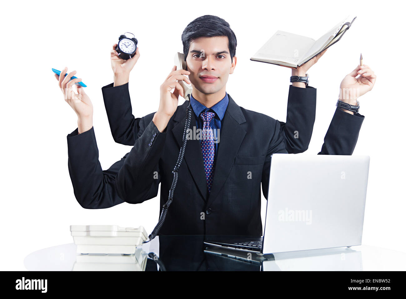 1 indian Business man Office Multi Tasking Stock Photo - Alamy