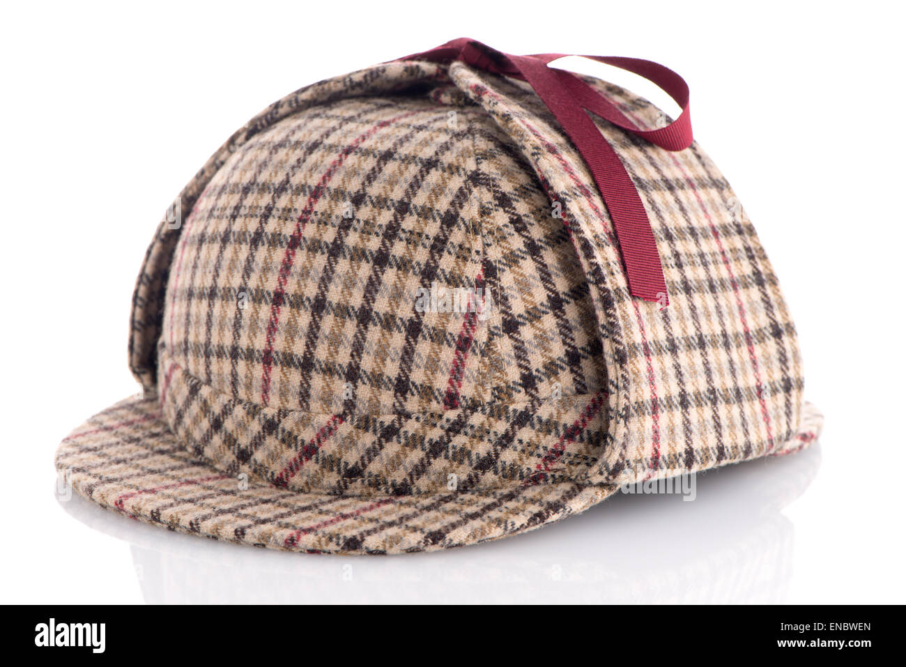 British Deerhunter or Sherlock Holmes cap on white background Stock ...