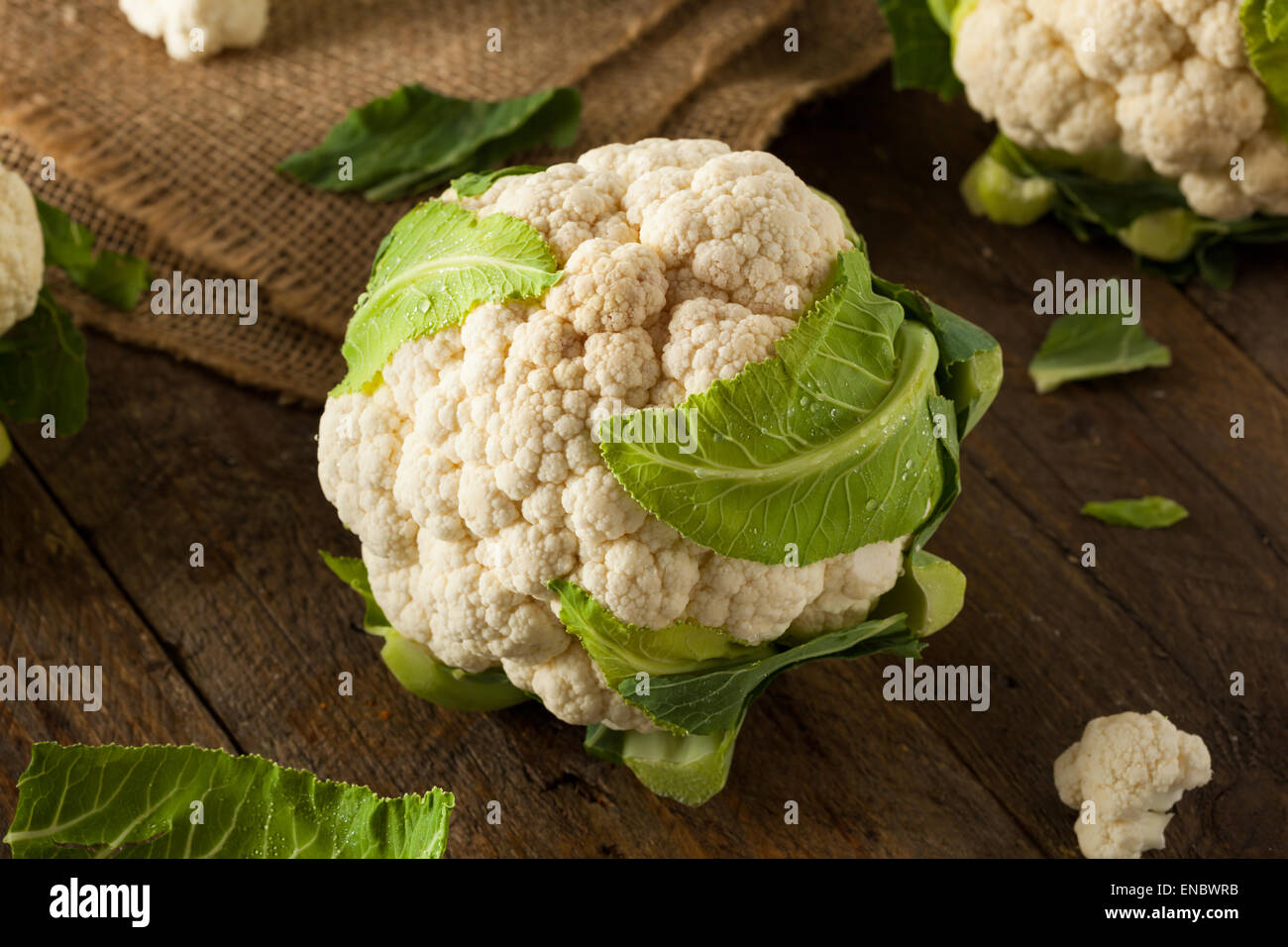 Raw Organic Cauliflower Heads with Fresh Green Leaves Stock Photo - Alamy