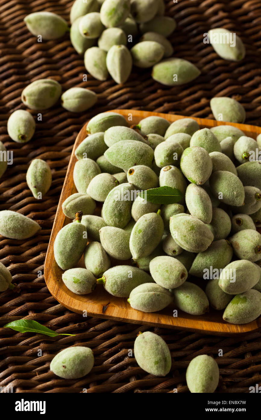 Organic Fresh Green Almonds in a Bowl Stock Photo - Alamy