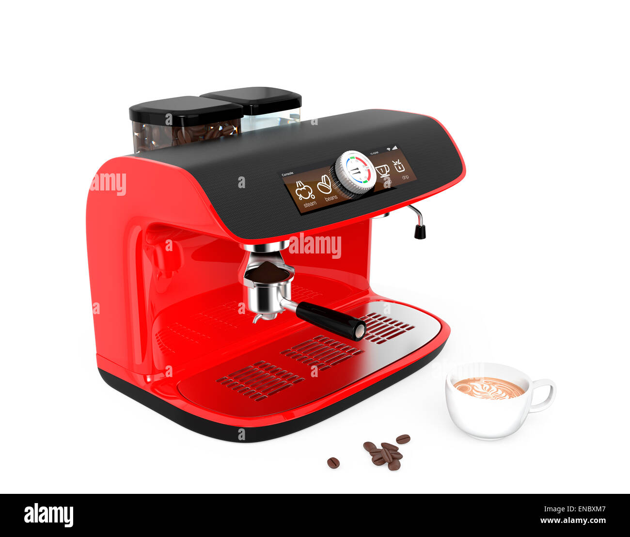 Stylish coffee machine with touch screen. 3D rendering image with ...