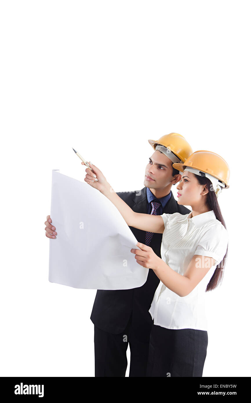 2 indian Engineer Colleague Planning map Checking Stock Photo - Alamy
