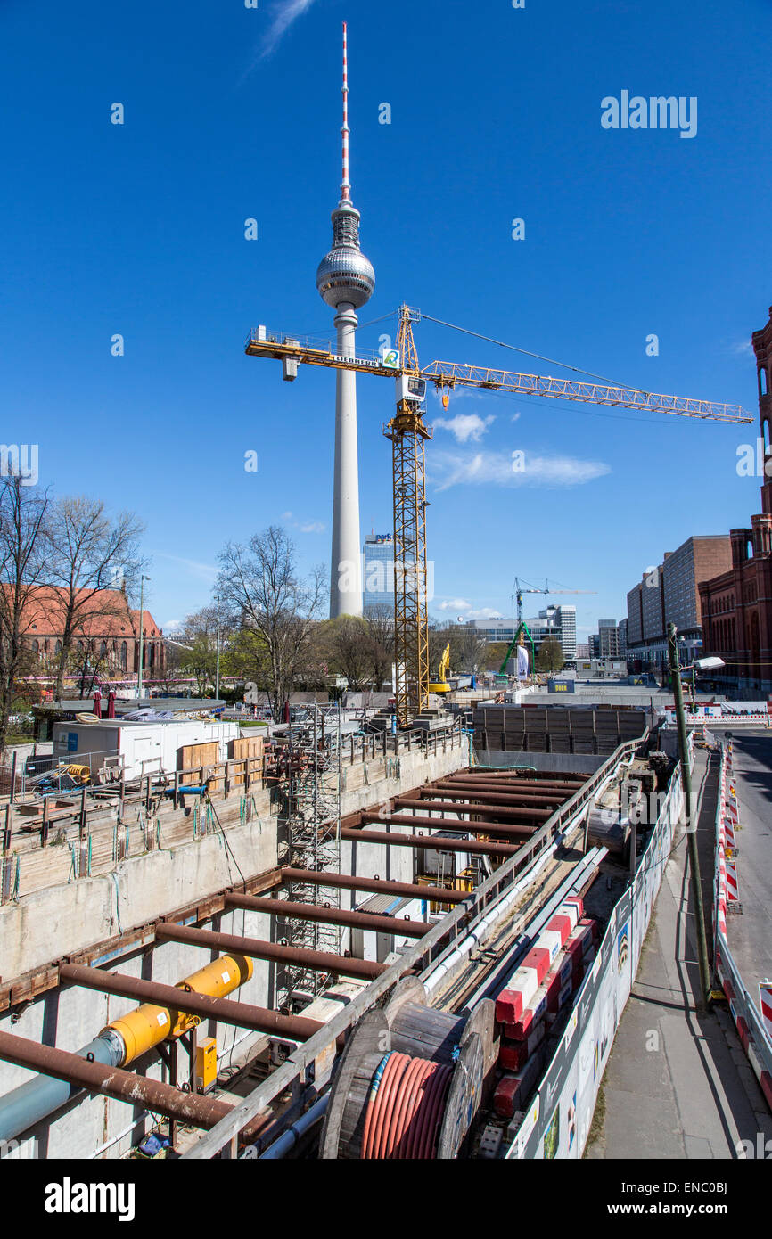 Construction of the new underground line 5, at the Town Hall Street, in ...