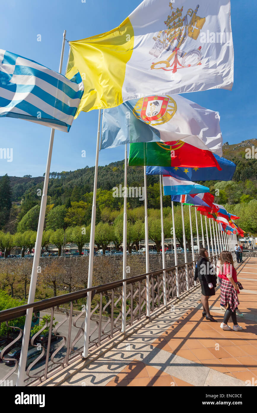The Vatican flag waving in the wind in the Sanctuary of Sao Bento da ...