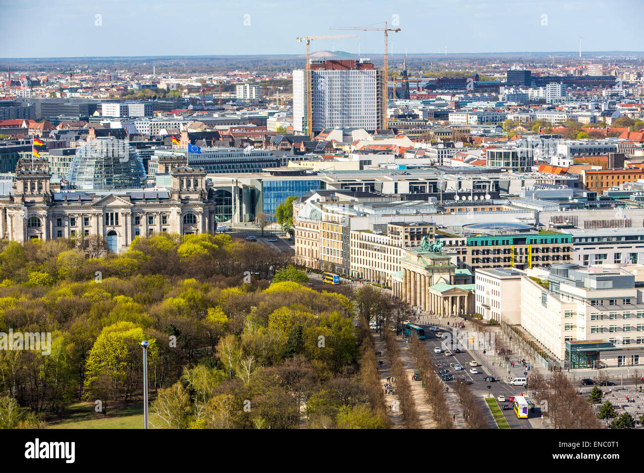 View over central Berlin, German parliament, the "Reichstag ...