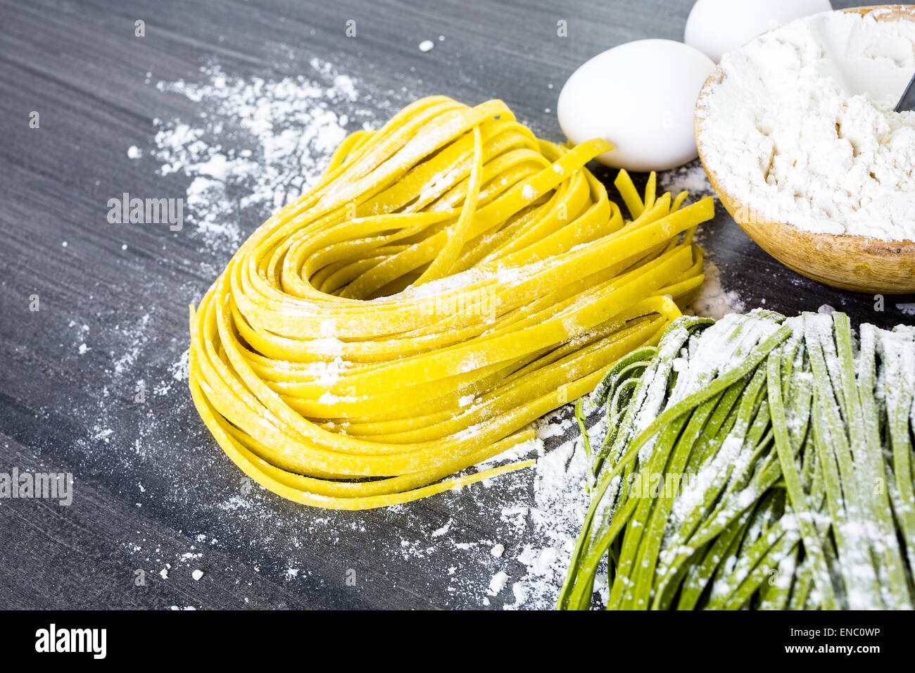 Making homemade linguine pasta with farm fresh produce Stock Photo - Alamy