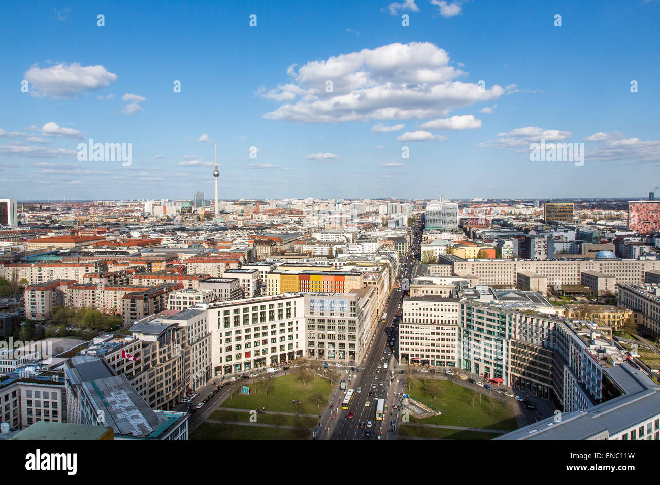 View over central Berlin, television tower, Leipziger Platz, square ...