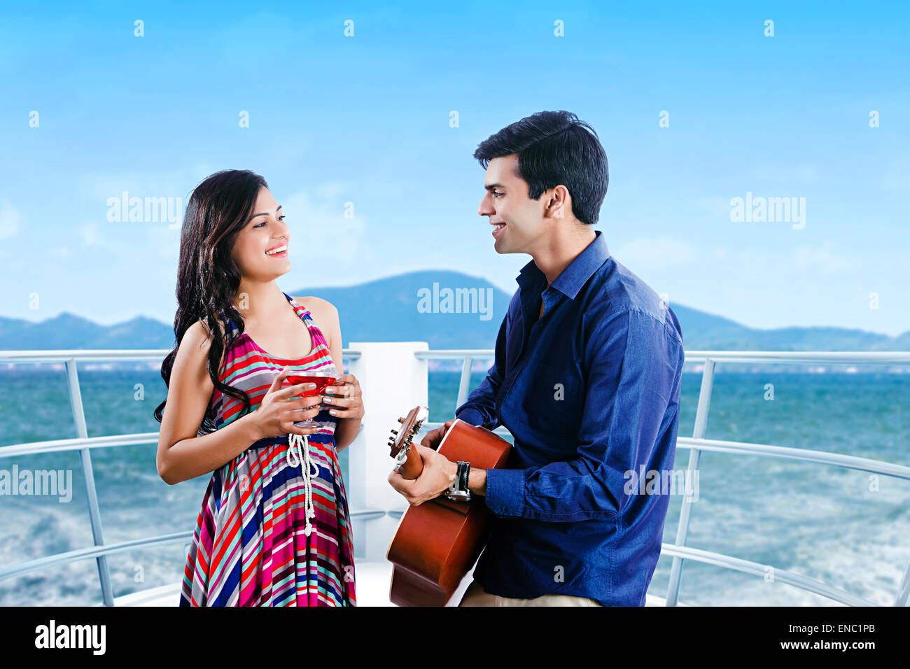 2 indian Married Couple sea beach Ship romance Stock Photo - Alamy