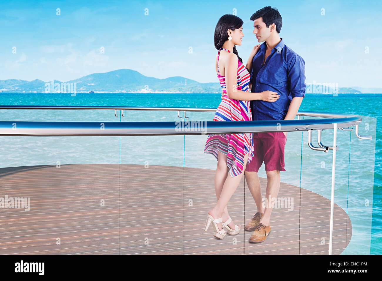 2 indian Married Couple sea beach Ship romance Stock Photo - Alamy