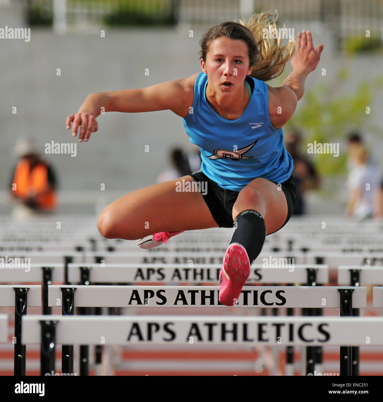Albuquerque, NM, USA. 1st May, 2015. Clevelands Sarah Mackin clears the ...