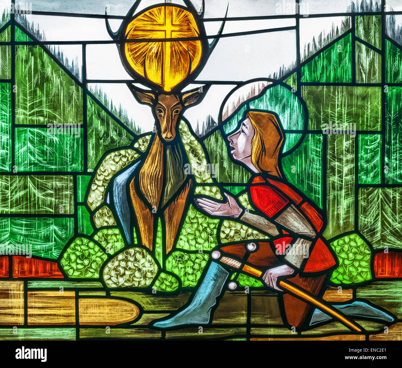Stained glass window depicting a knight Stock Photo - Alamy