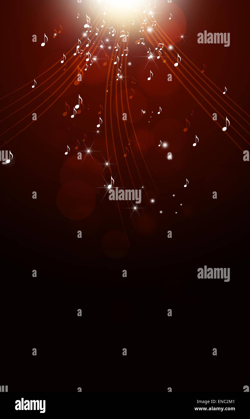 abstract red background with music notes lights and bokeh Stock Photo ...