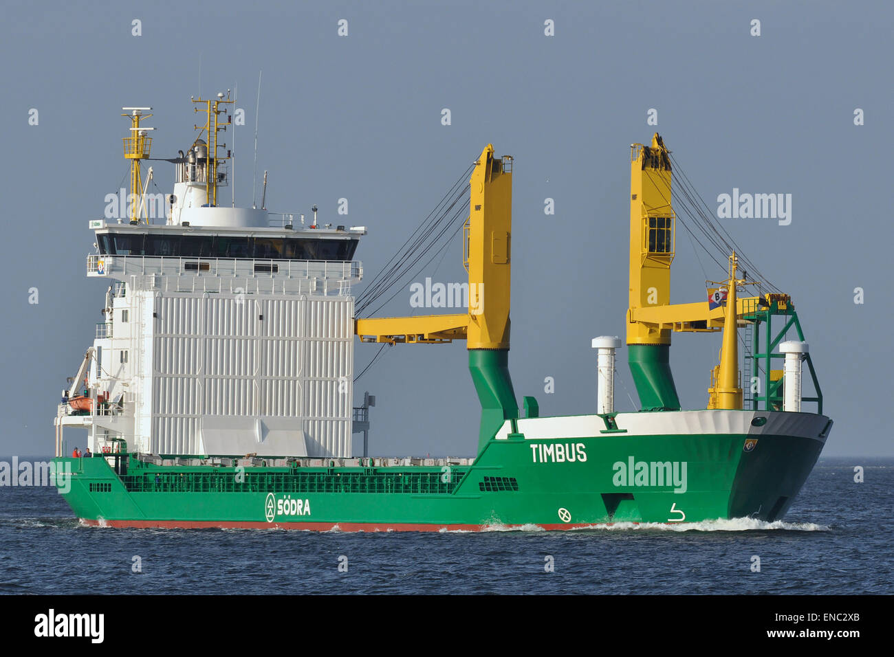 General Cargo Ship Timbus with a big scrubber in front of the ...