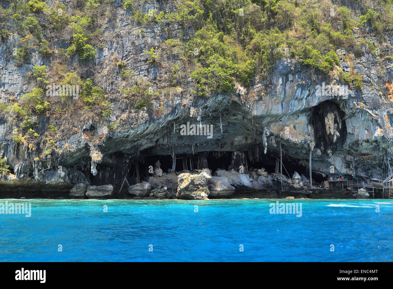Viking cave where bird's nests are collected. Phi-Phi Leh island in ...