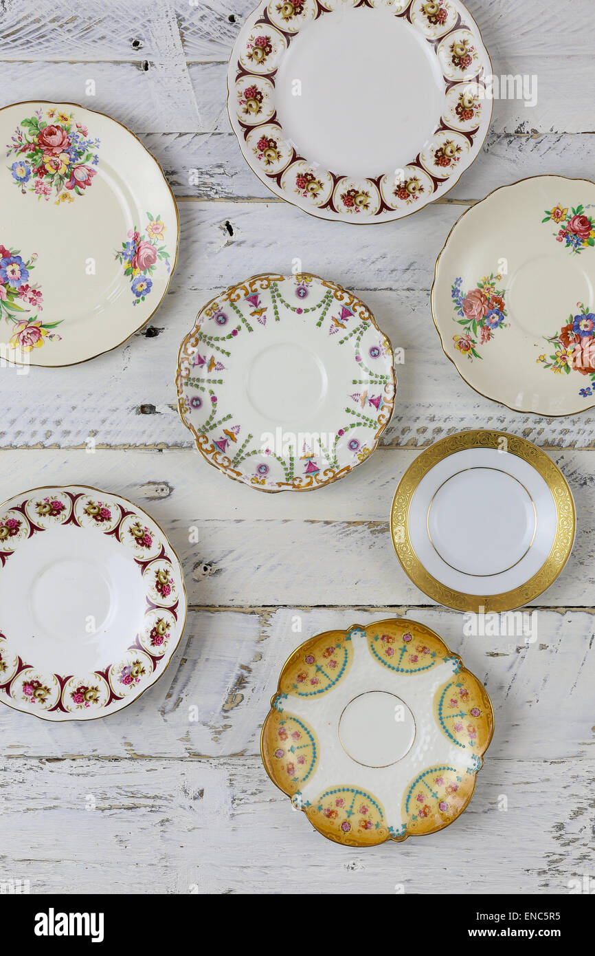 Set of plates with antique figure border pattern assorted vintage china ...