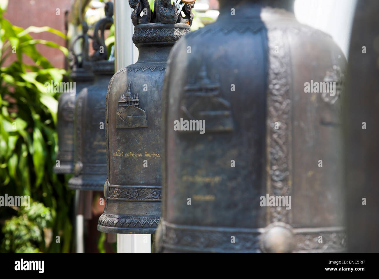 Prayer bells at the golden temple, Bangkok, Thailand Stock Photo - Alamy