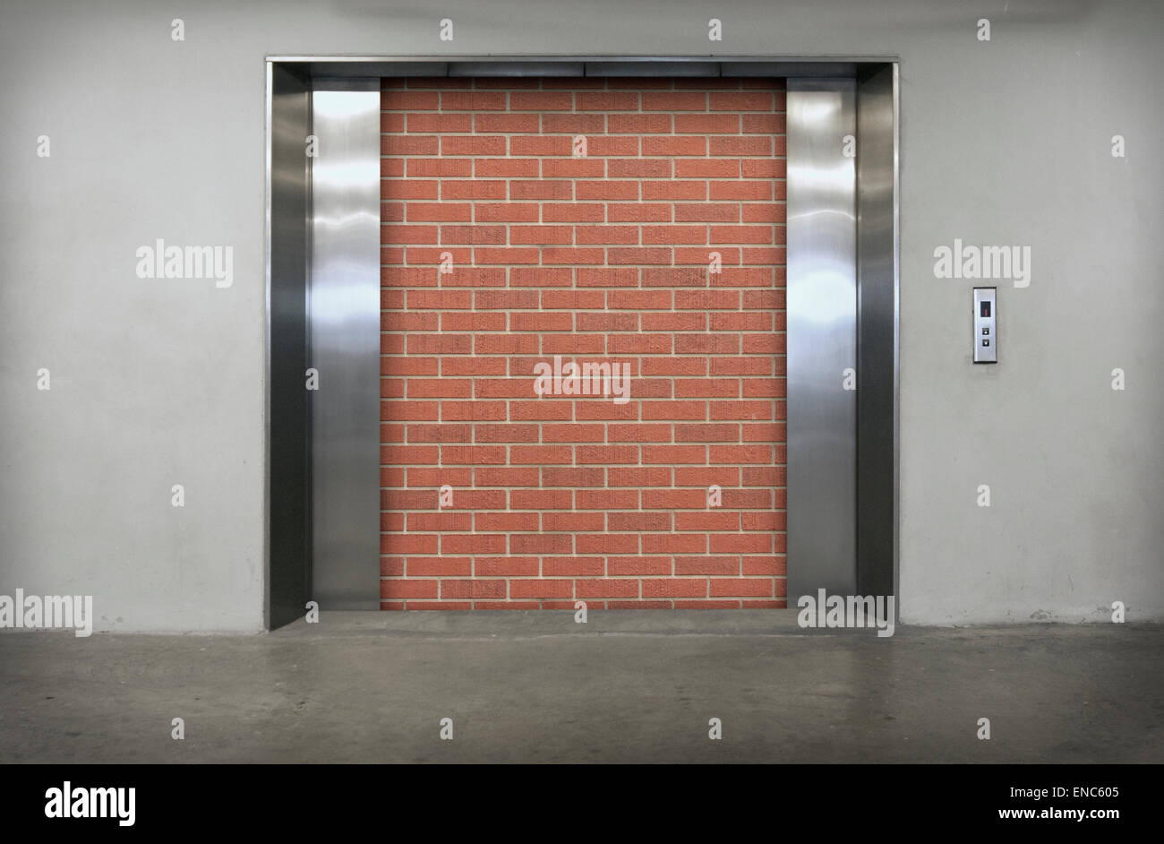 Modern elevator with orange brick Stock Photo - Alamy