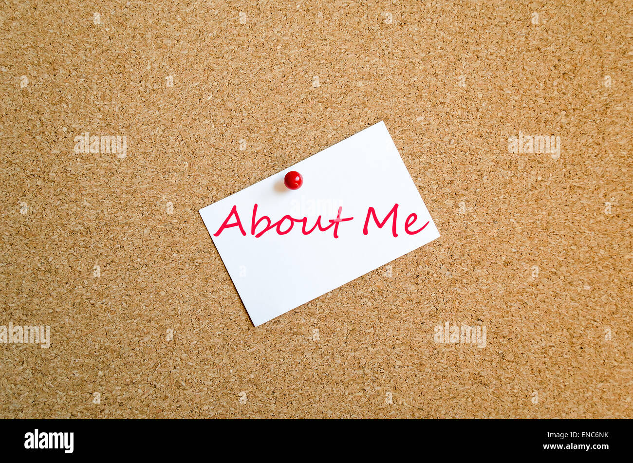 Sticky Note On Cork Board Background About Me Concept Stock Photo - Alamy