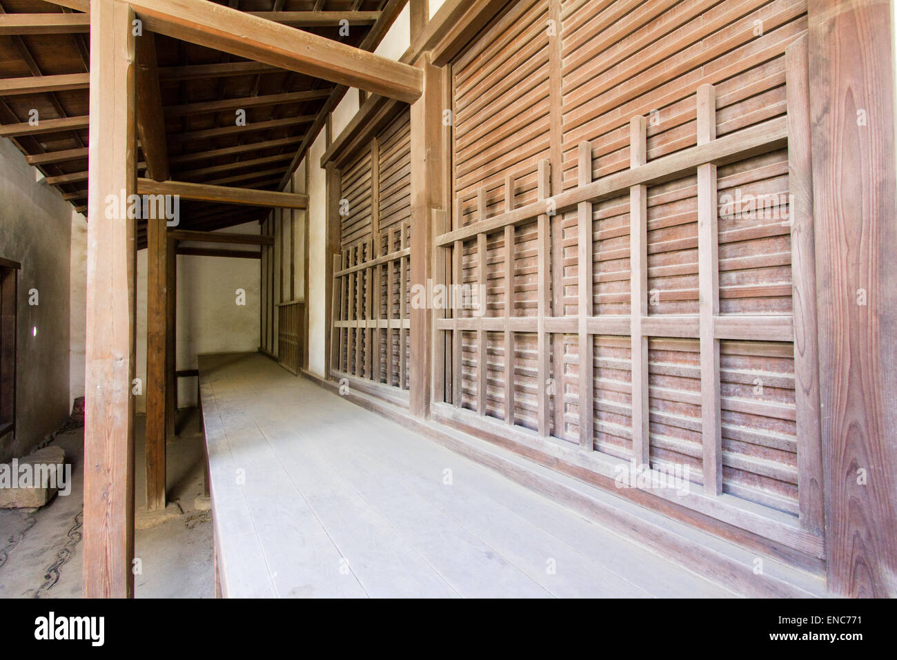 The wooden shooting platform inside the To-Yon-Mon, yaguramon Gate with ...