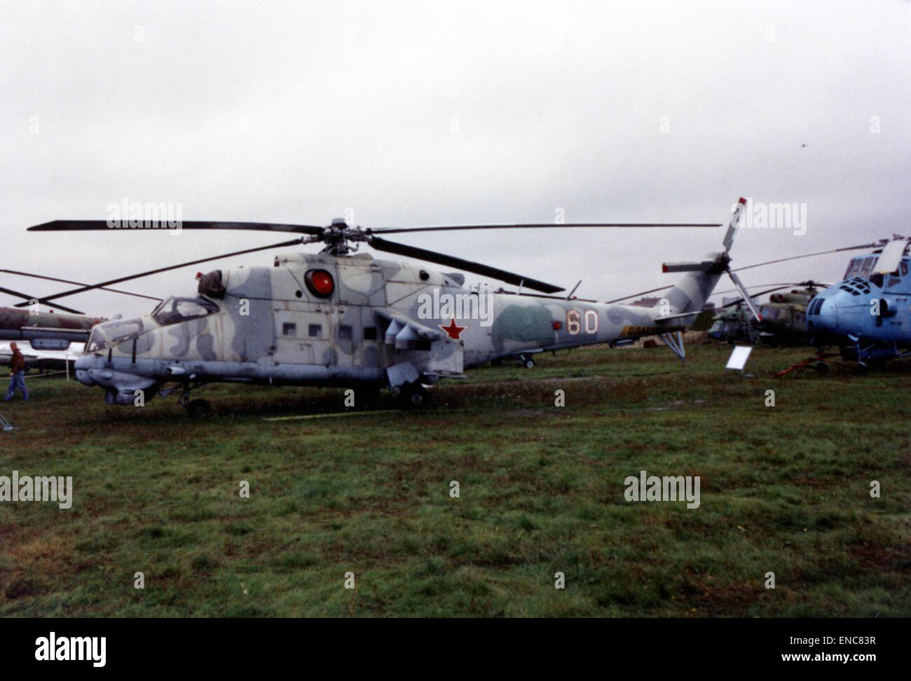 A photograph of the Mil Mi-24, a Soviet attack helicopter, displayed at ...