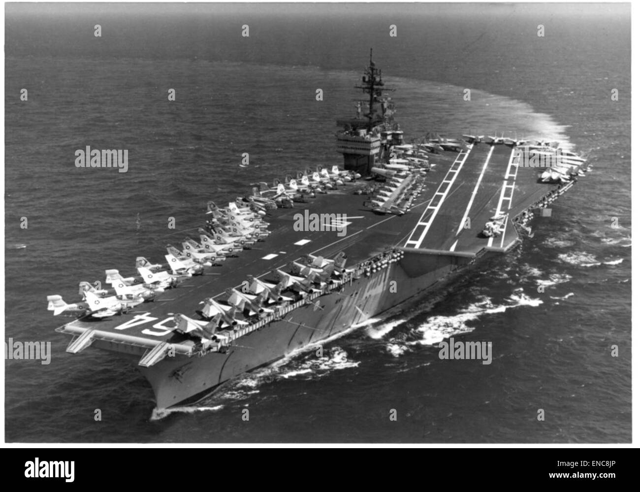 This photograph captures the USS Constellation (CV-64), an aircraft ...