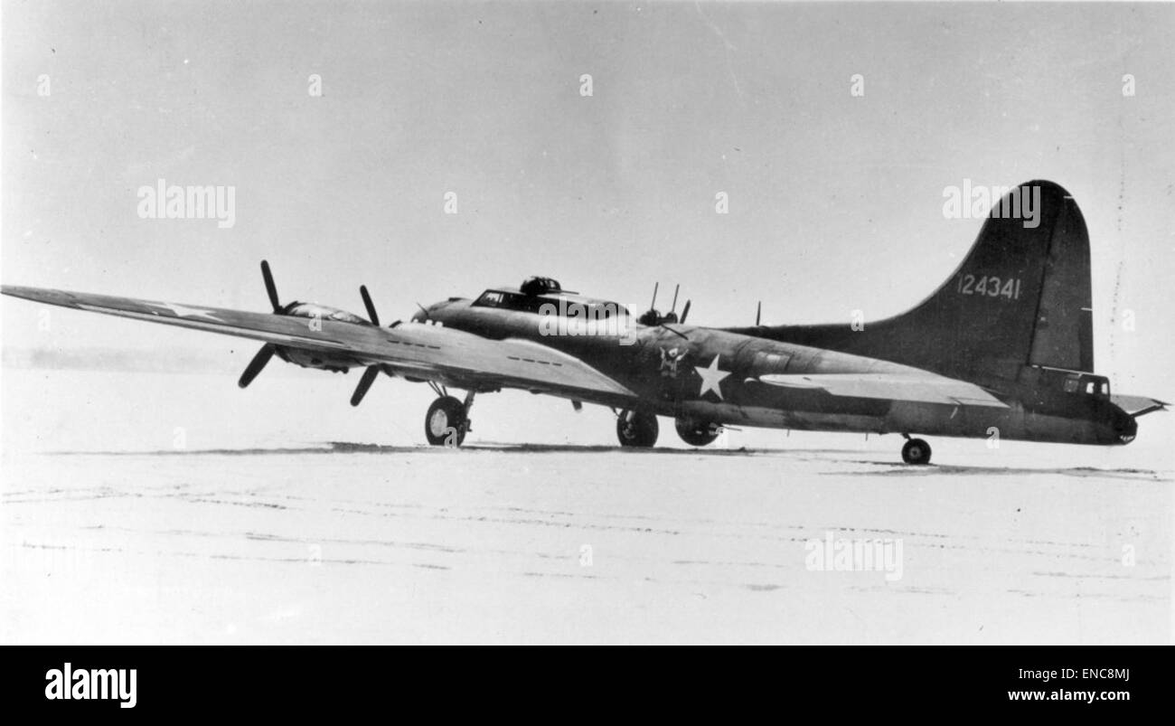 This photograph shows the XB-40, a modified B-17 Flying Fortress, and ...