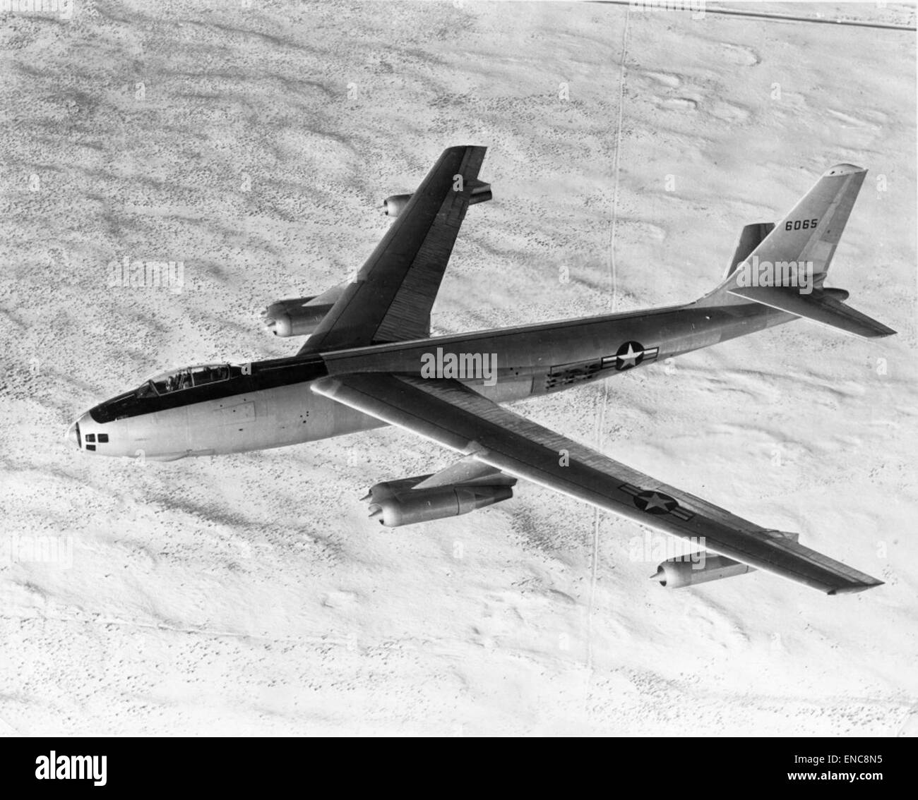 The Boeing XB-47, an experimental jet bomber, is shown in flight ...