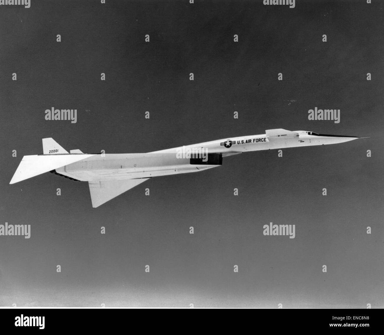 A photograph of the XB-70, a prototype high-speed strategic bomber ...
