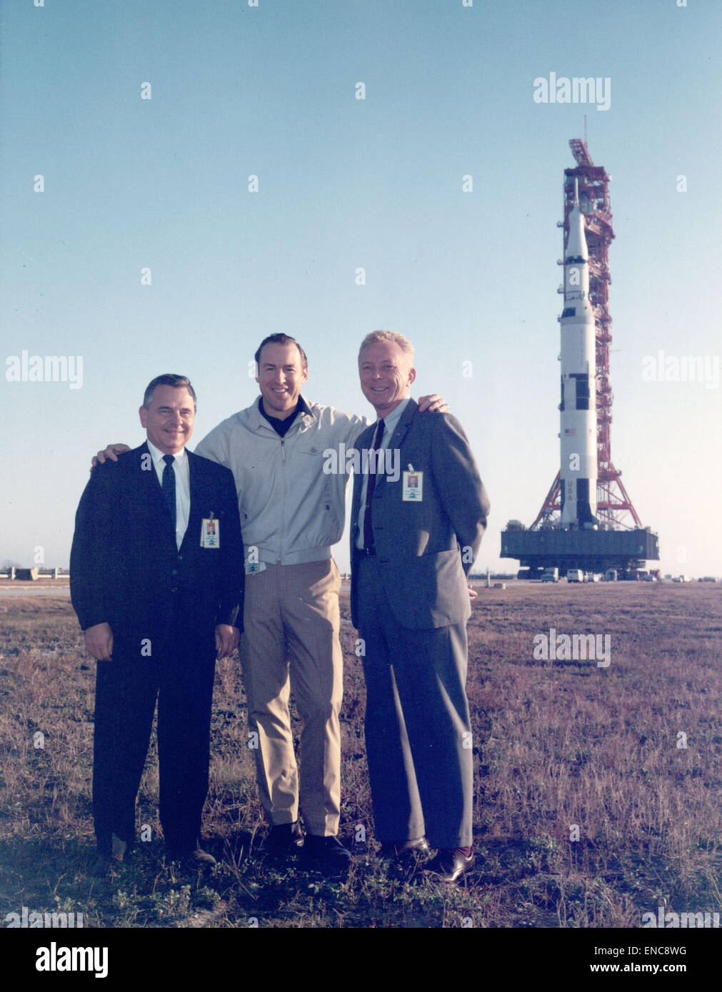 A photograph capturing Jim Lovell and his colleagues at the rollout of ...