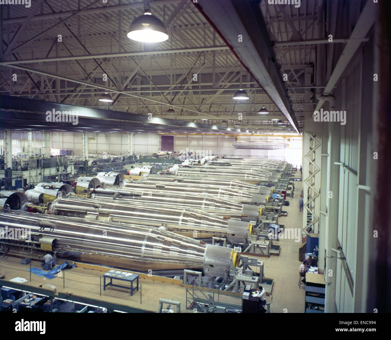 Atlas 17D rocket assembly line, showing preparation for transportation ...