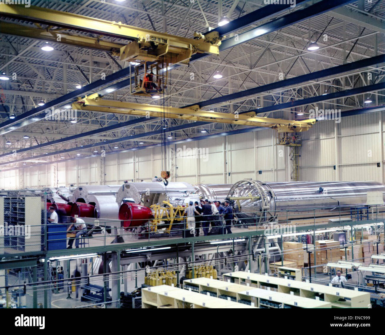 This image shows the assembly line for the Atlas 2E rocket, with the ...