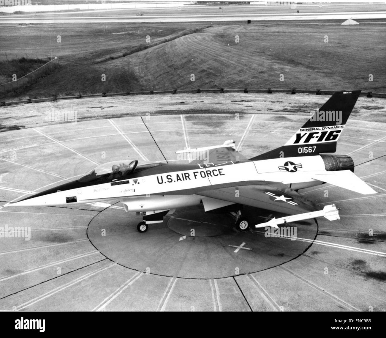A photograph of the YF-16, a prototype fighter aircraft developed by ...