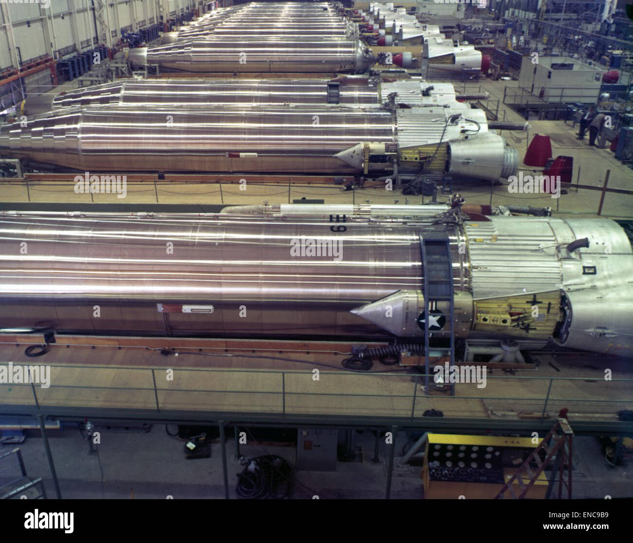 The Atlas missile assembly line, shown in a classified photograph (film ...