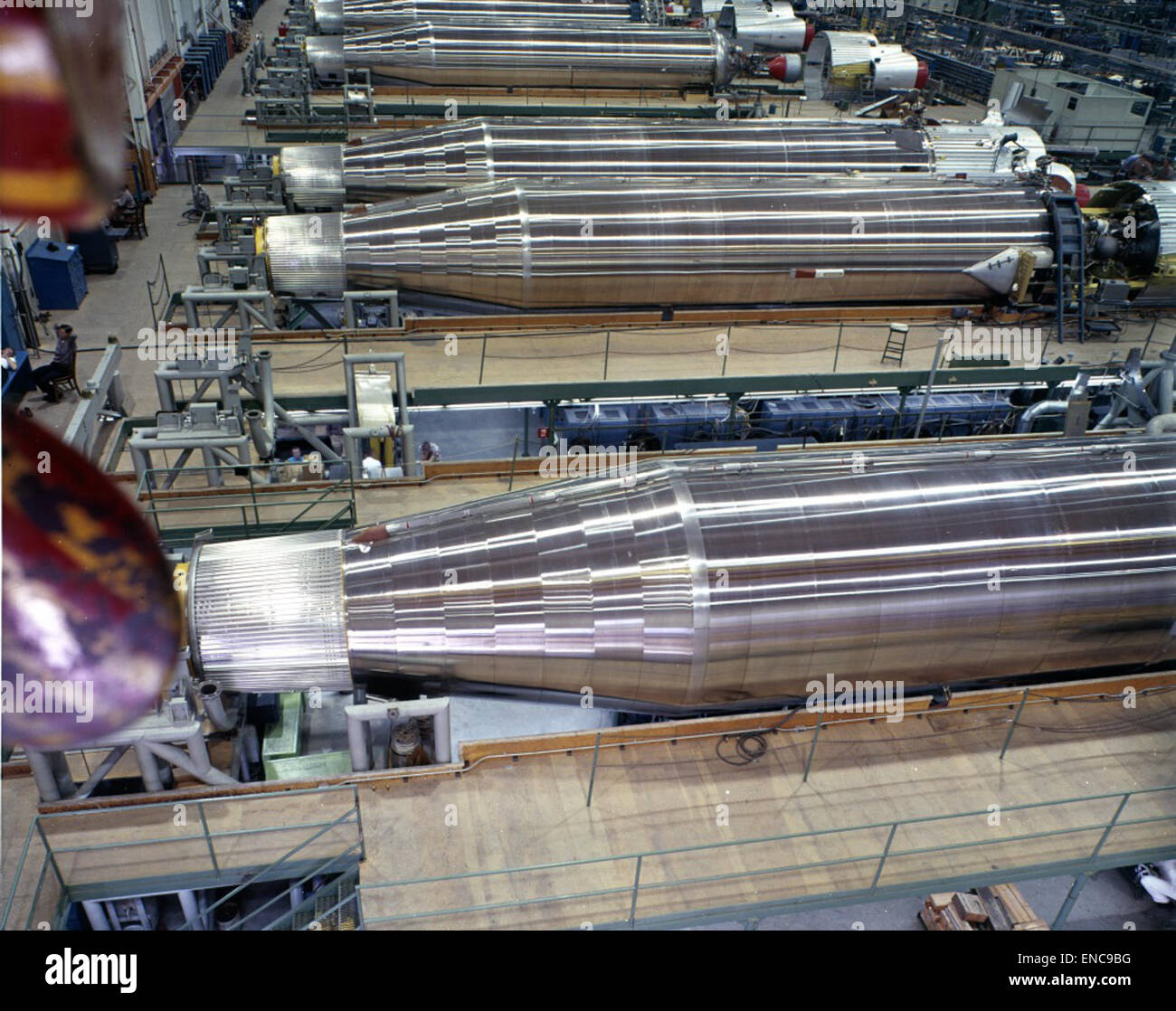 This image shows the Atlas rocket assembly line on February 18, 1959 ...