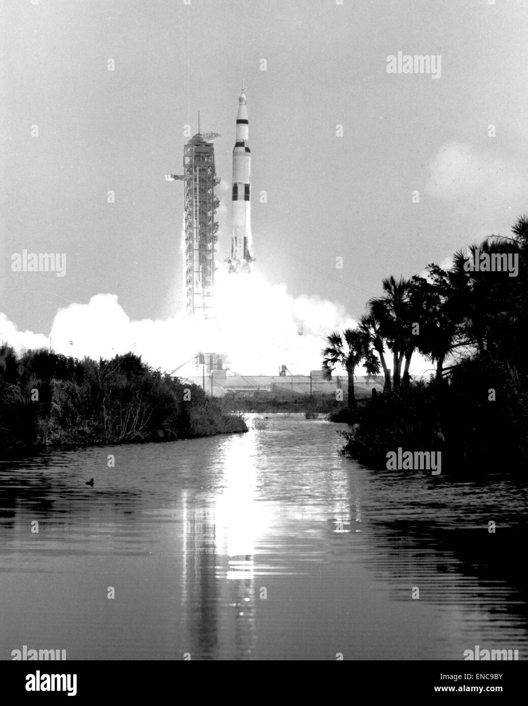 This image captures the Apollo 13 launch, marking the beginning of a significant space mission ...