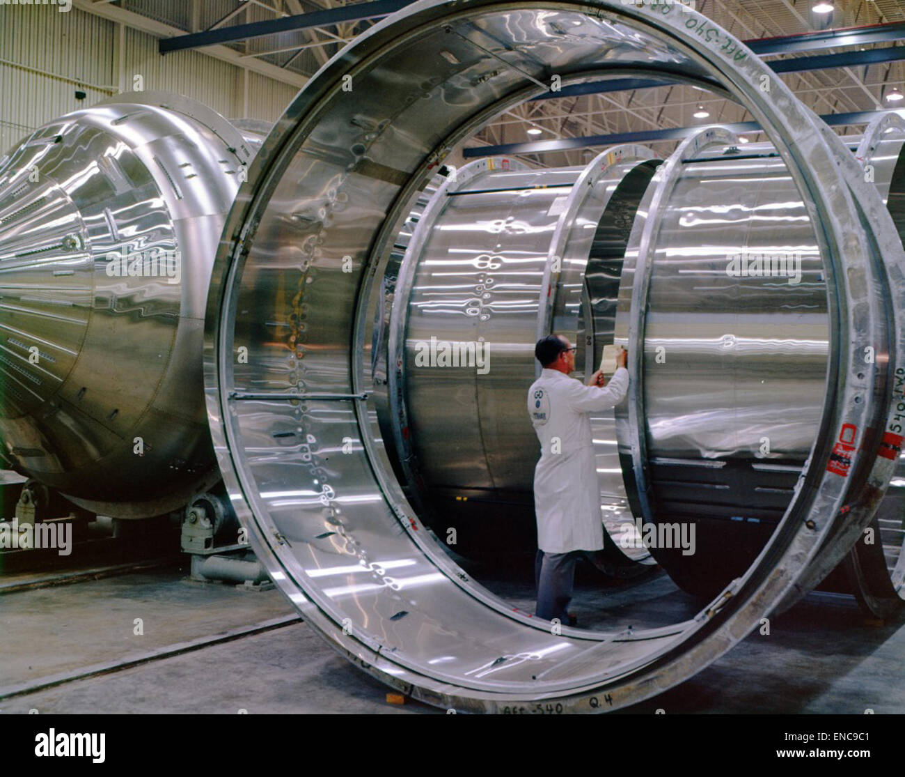 A photograph of the Atlas missile assembly line, highlighting the ...