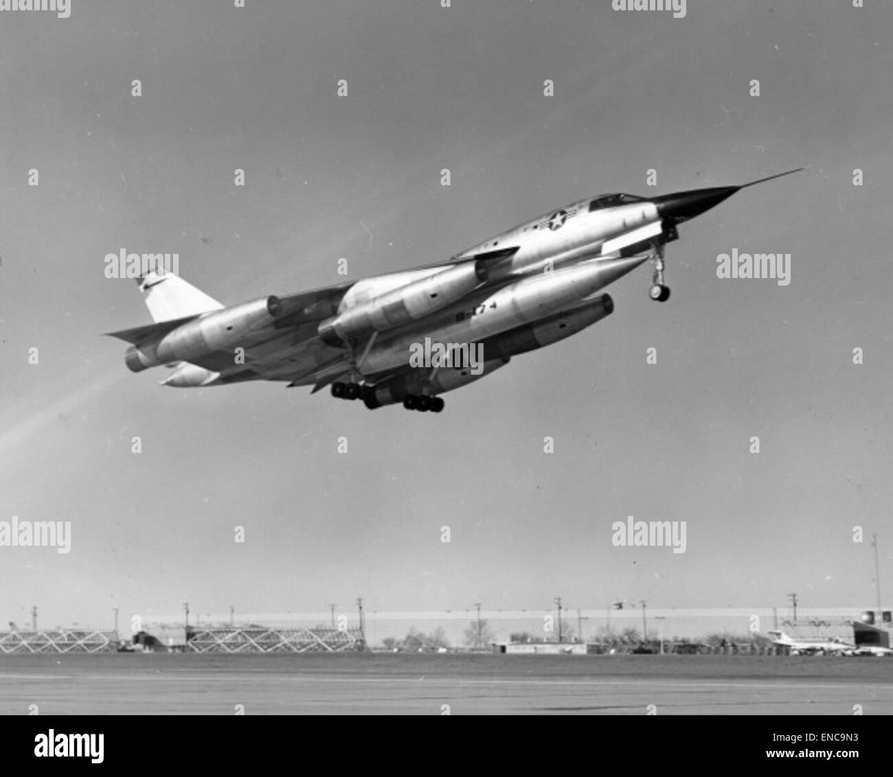 This photograph shows the Convair B-58 Hustler, a supersonic strategic ...