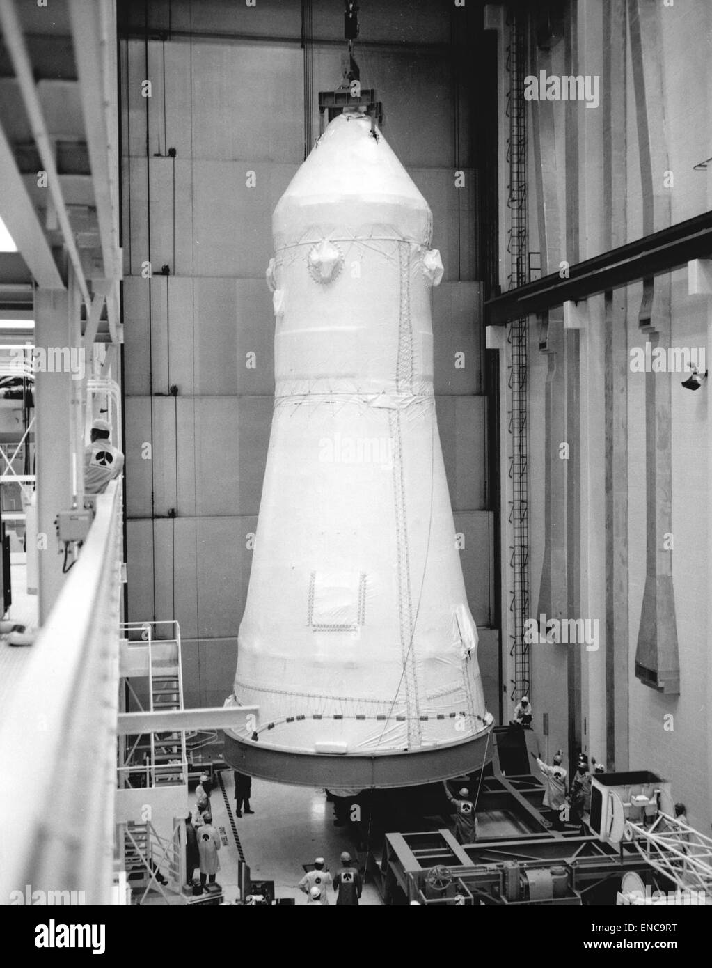 The Apollo 13 spacecraft, photographed before mating with the Saturn V ...
