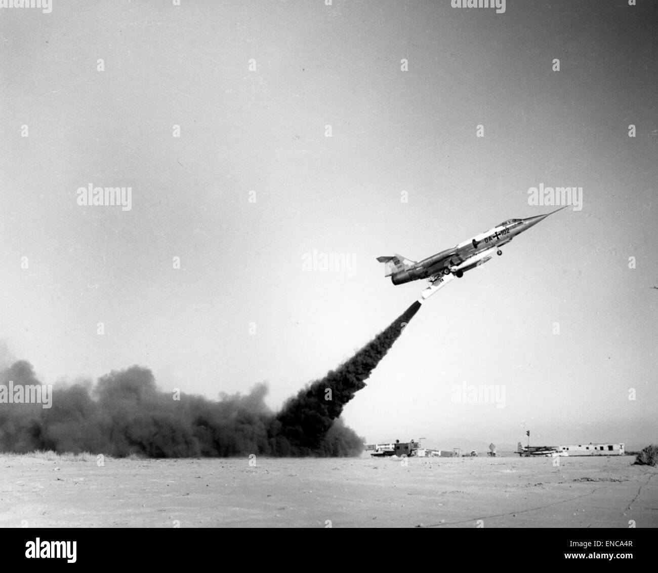 A Lockheed F-104G Starfighter aircraft, undergoing ZELL (Zero-length ...