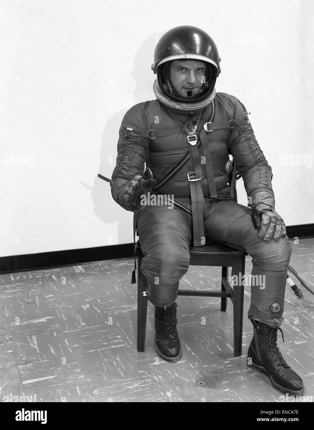 This image shows a man in a spacesuit, likely during a NASA space ...