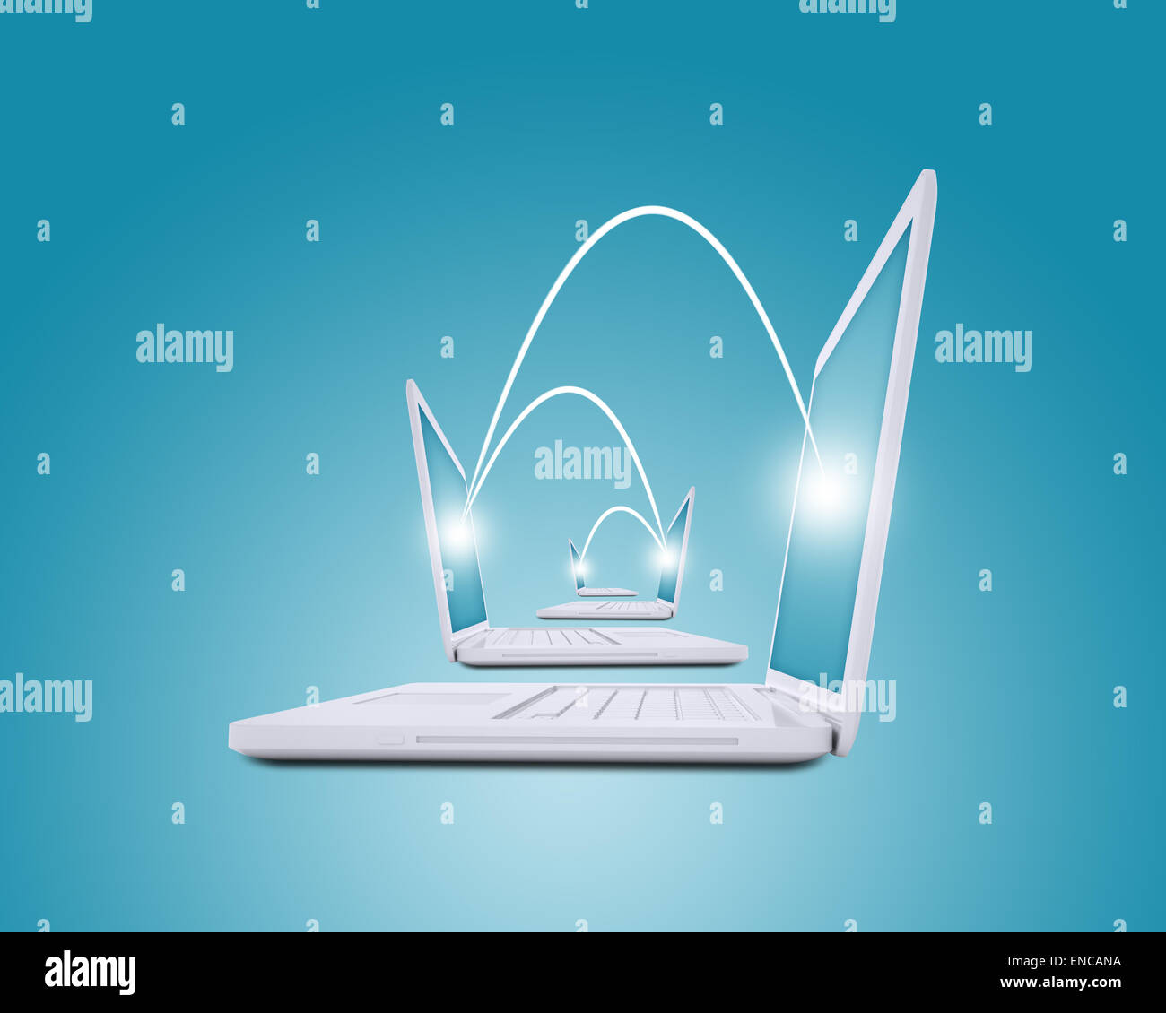 Set of connected laptops Stock Photo - Alamy