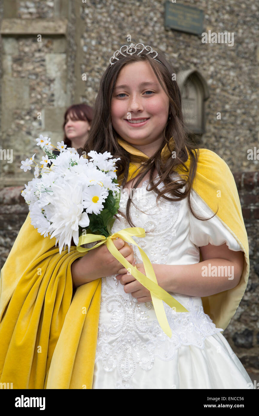 The May Queen Tia George outside the church in Downe village before her ...