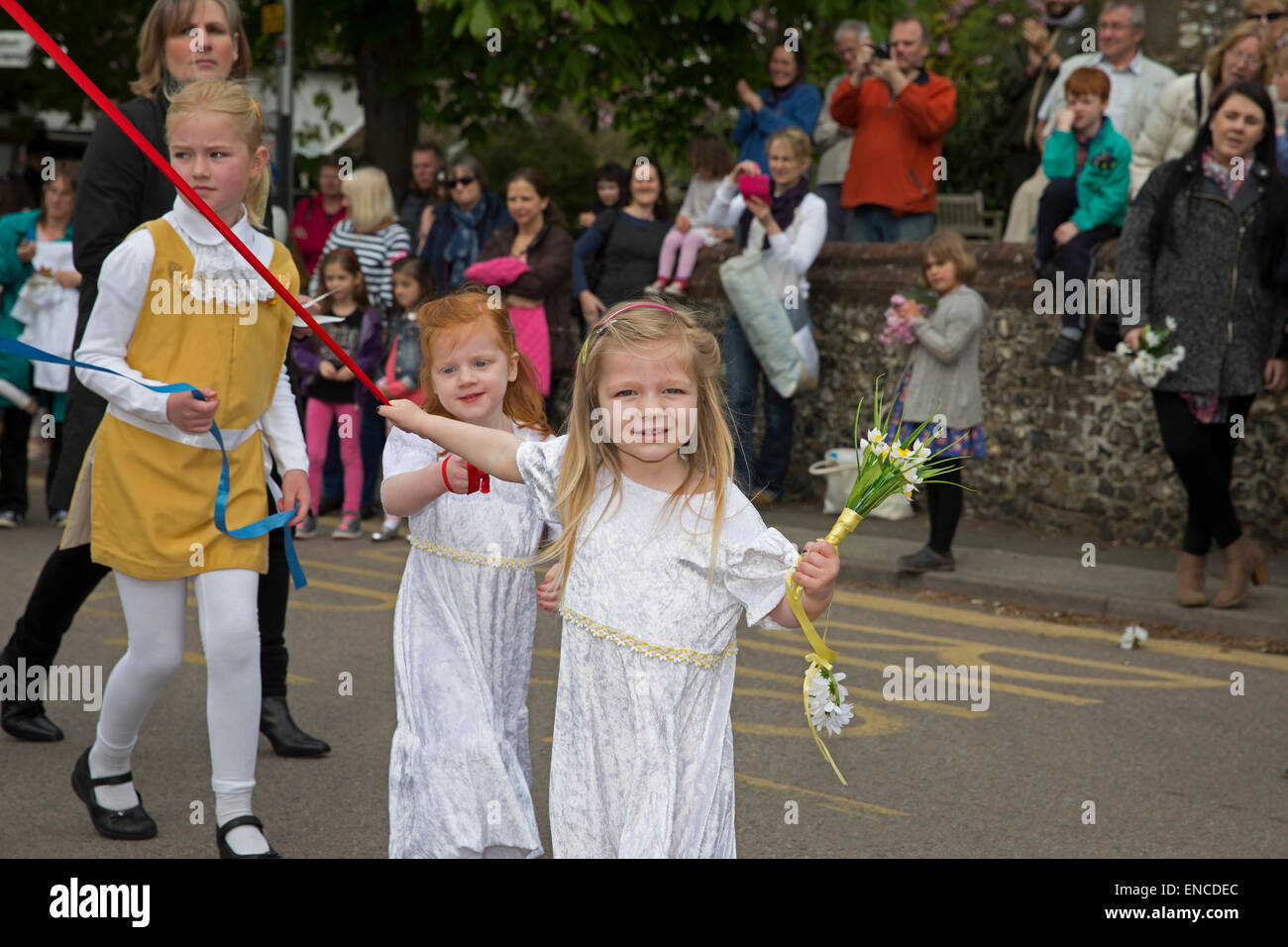 Flower girls dance around the Maypole in Downe village after the ...