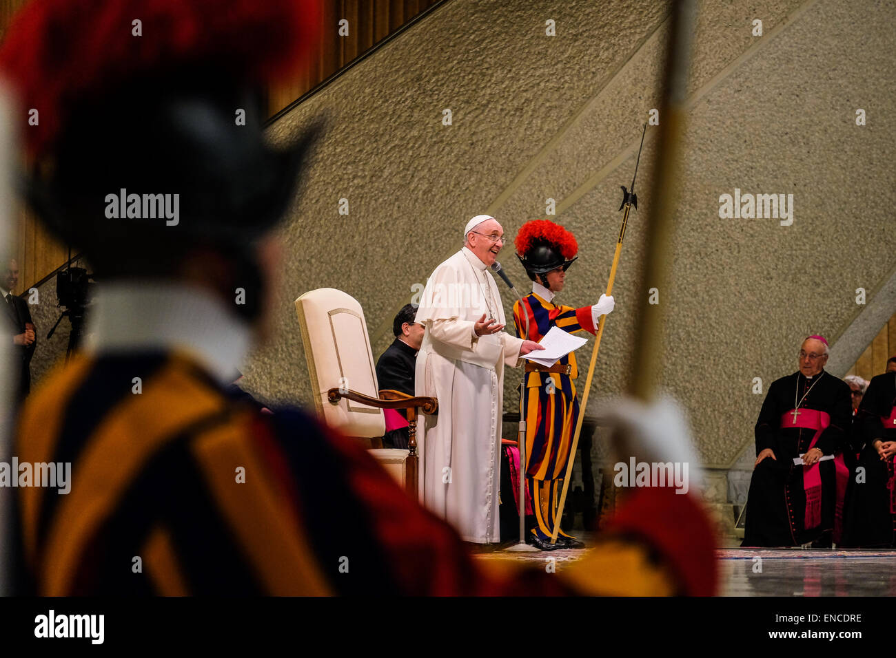 Vatican. 30th April, 2015. Pope Francis, audience in the Nervi Hall ...