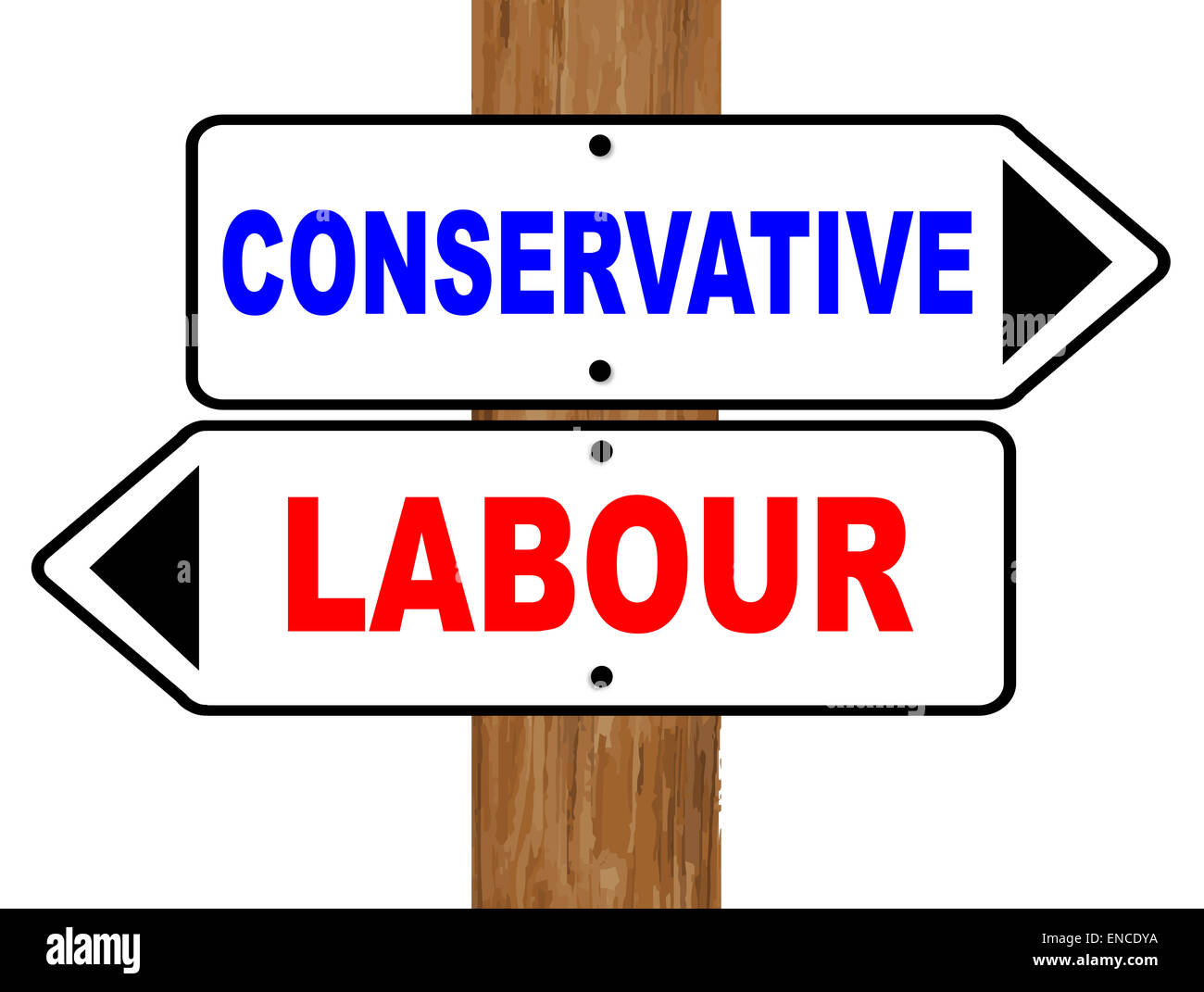 White and black labour and conservative signs with red and blue text ...