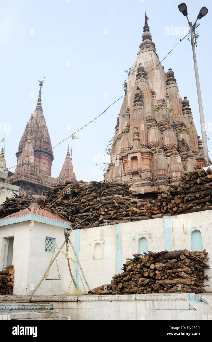 Varanasi, India - 28 January 2015: Temple on the Ghats of river Ganges ...