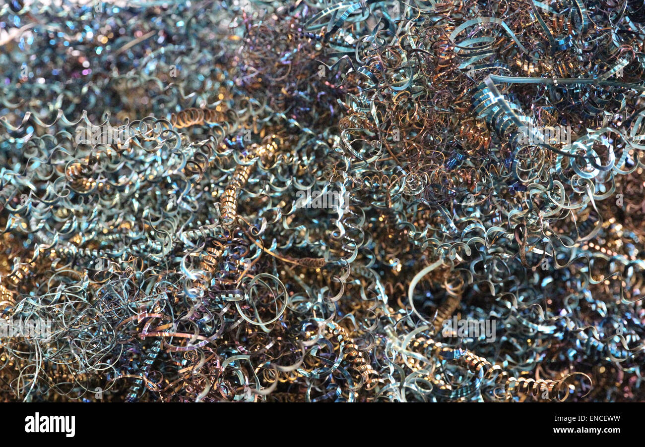 All kinds of metal chips in a pile of waste production Stock Photo - Alamy