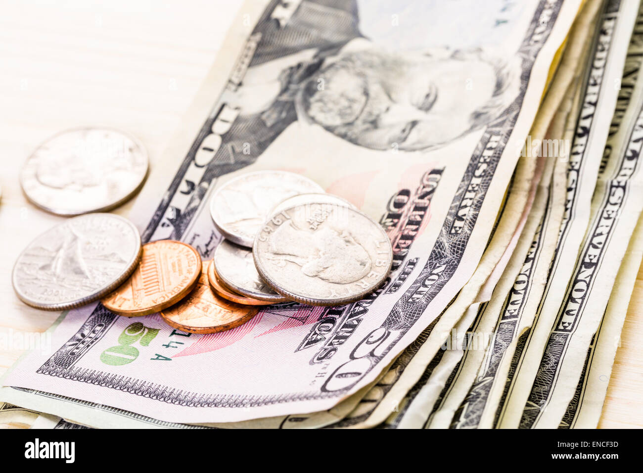 American bills and coins on the table Stock Photo - Alamy