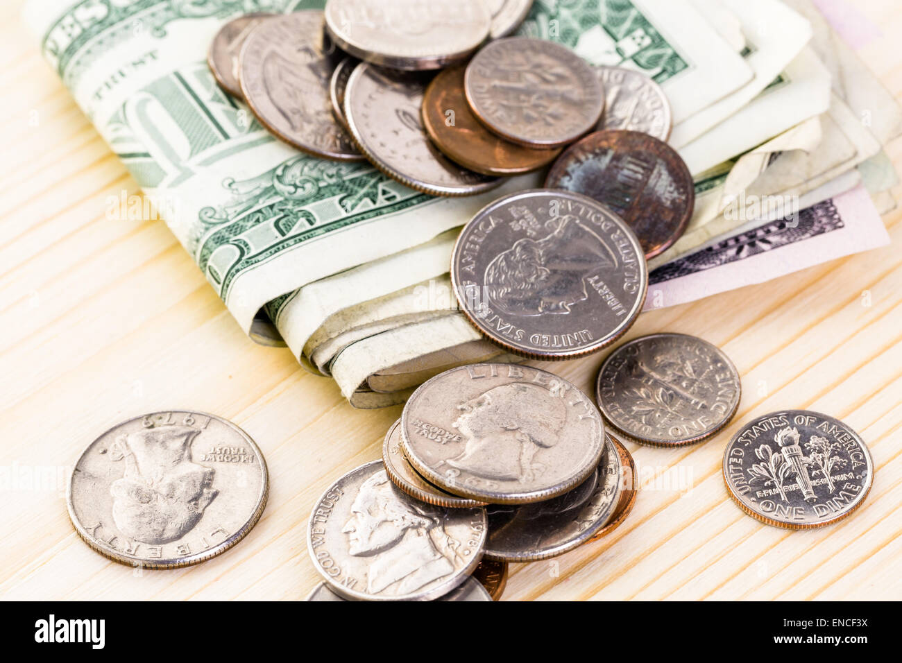 American bills and coins on the table Stock Photo - Alamy