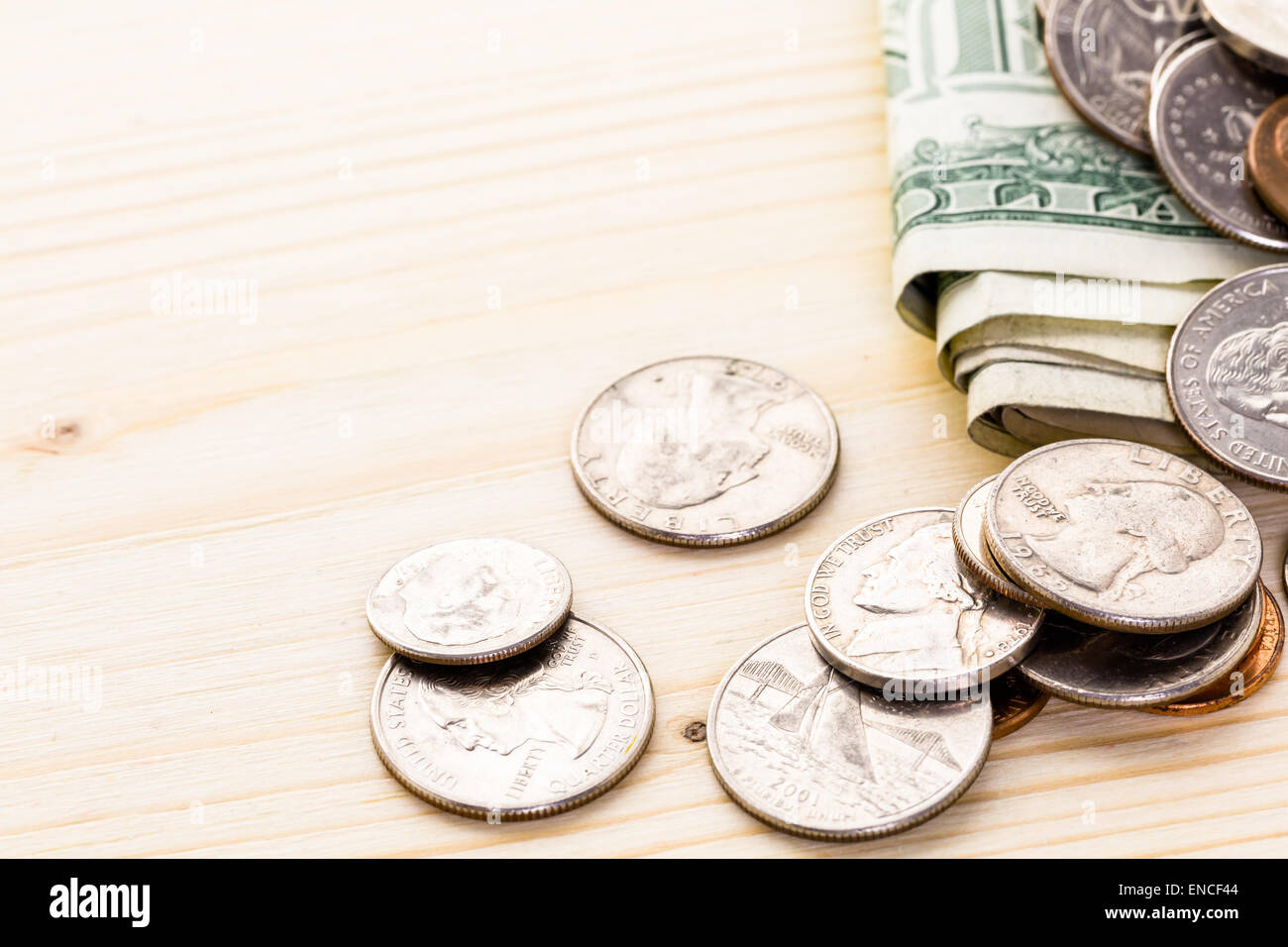 American bills and coins on the table Stock Photo - Alamy